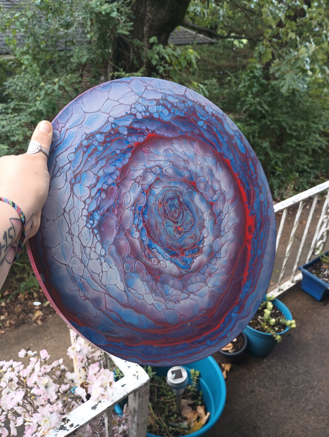 16 Round Cloudy Spiral Pour on Canvas - Etsy