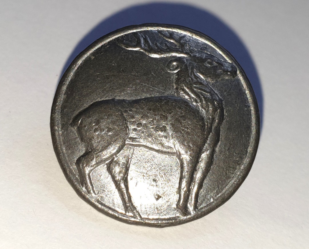 French Hunting Button Made From Pewter. Image of a Deer or Elk. 1950s ...