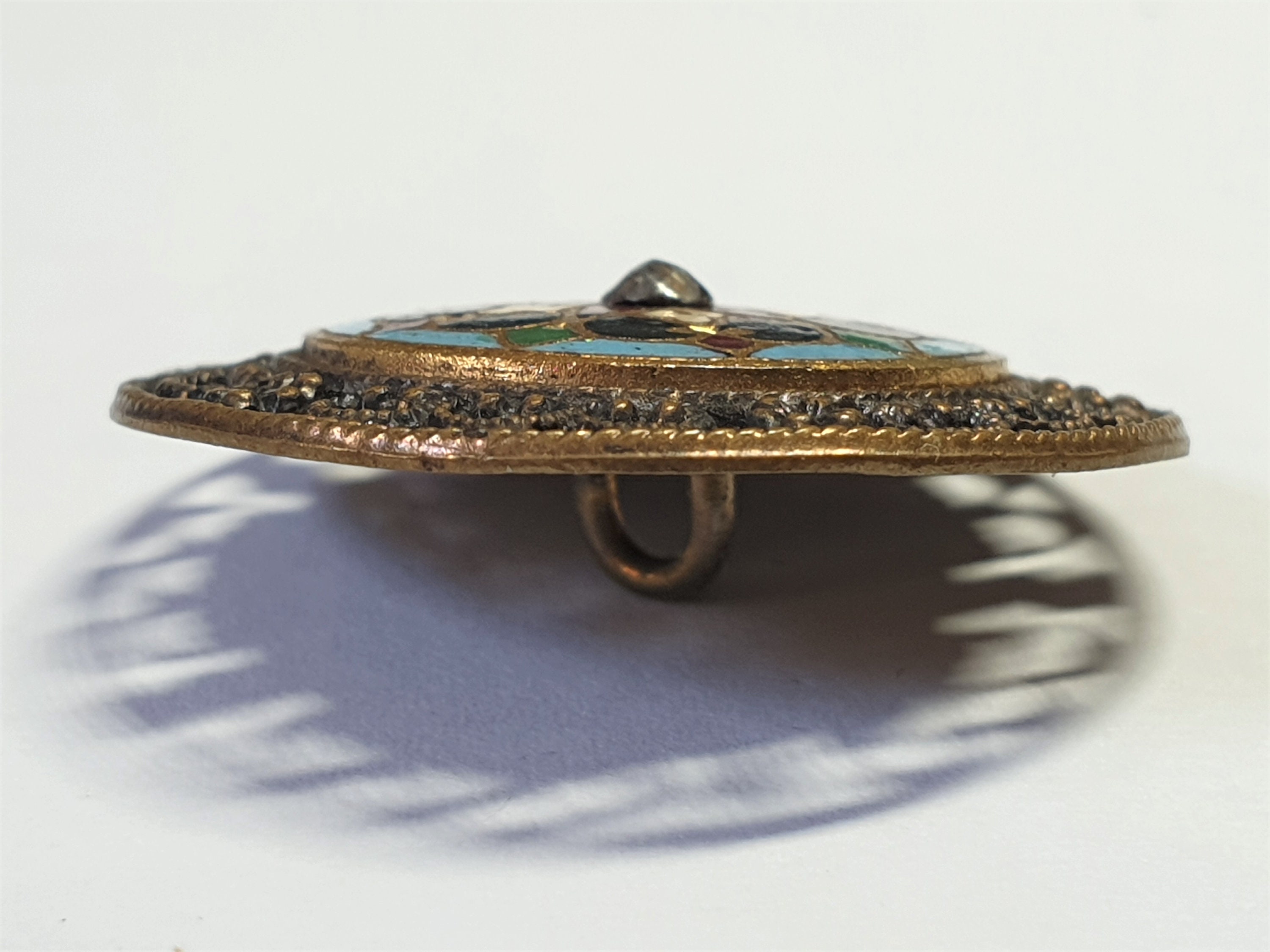 1 1860s Button With Filigree Cut Steel Border. Cloisonné Enamel Centre ...