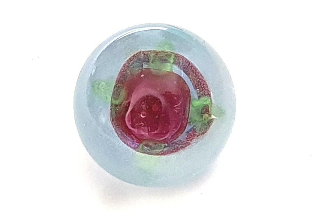 Button: Winfield Rutter 1940s Paperweight Button, Deep Pink Rose, Green ...