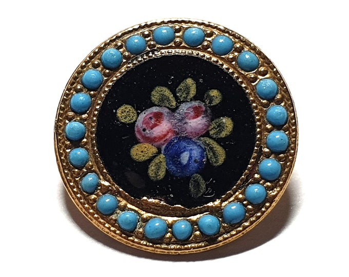Antique Hexagonal French Enamel Button. Black Enamel Background With ...