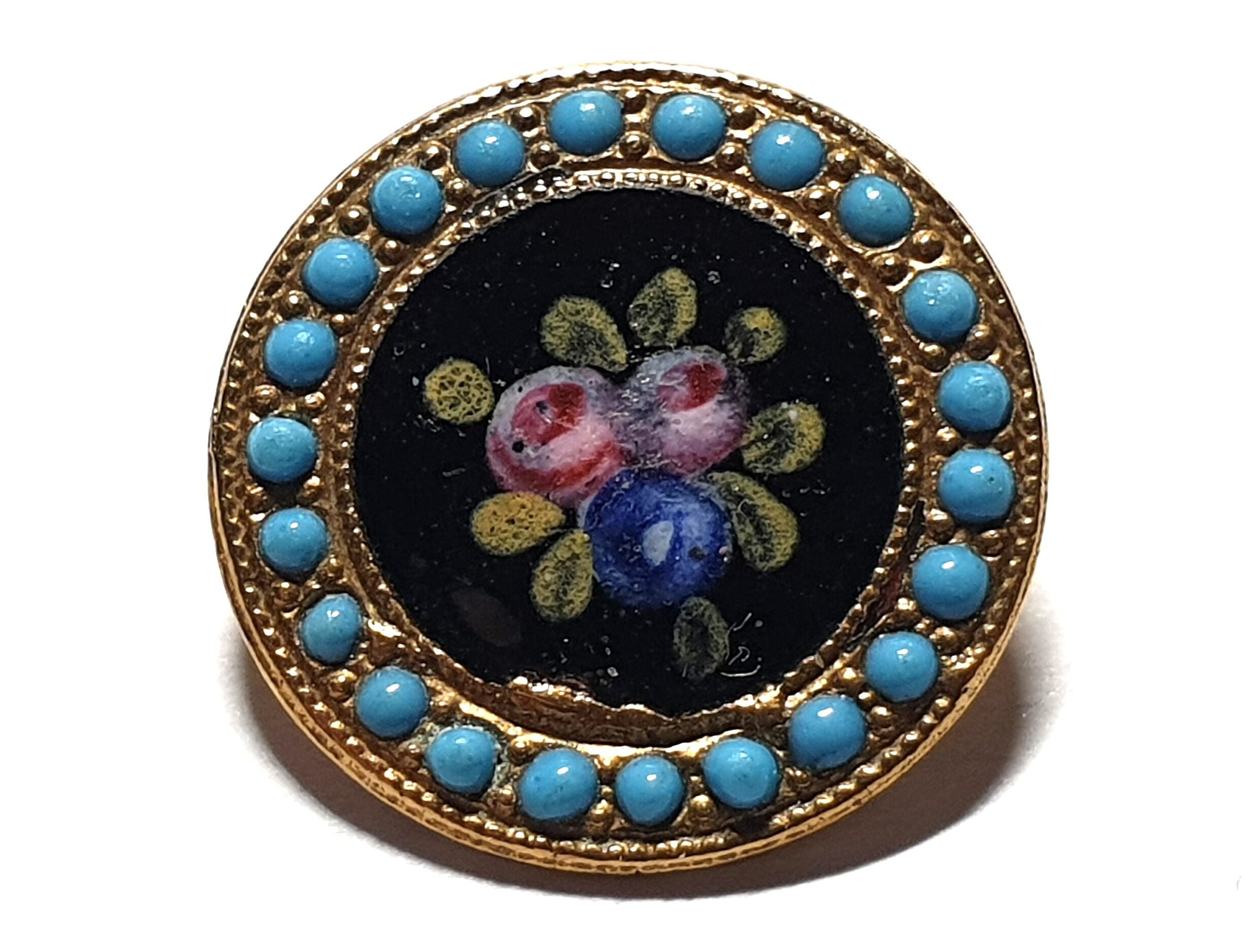 Antique Hexagonal French Enamel Button. Black Enamel Background With ...