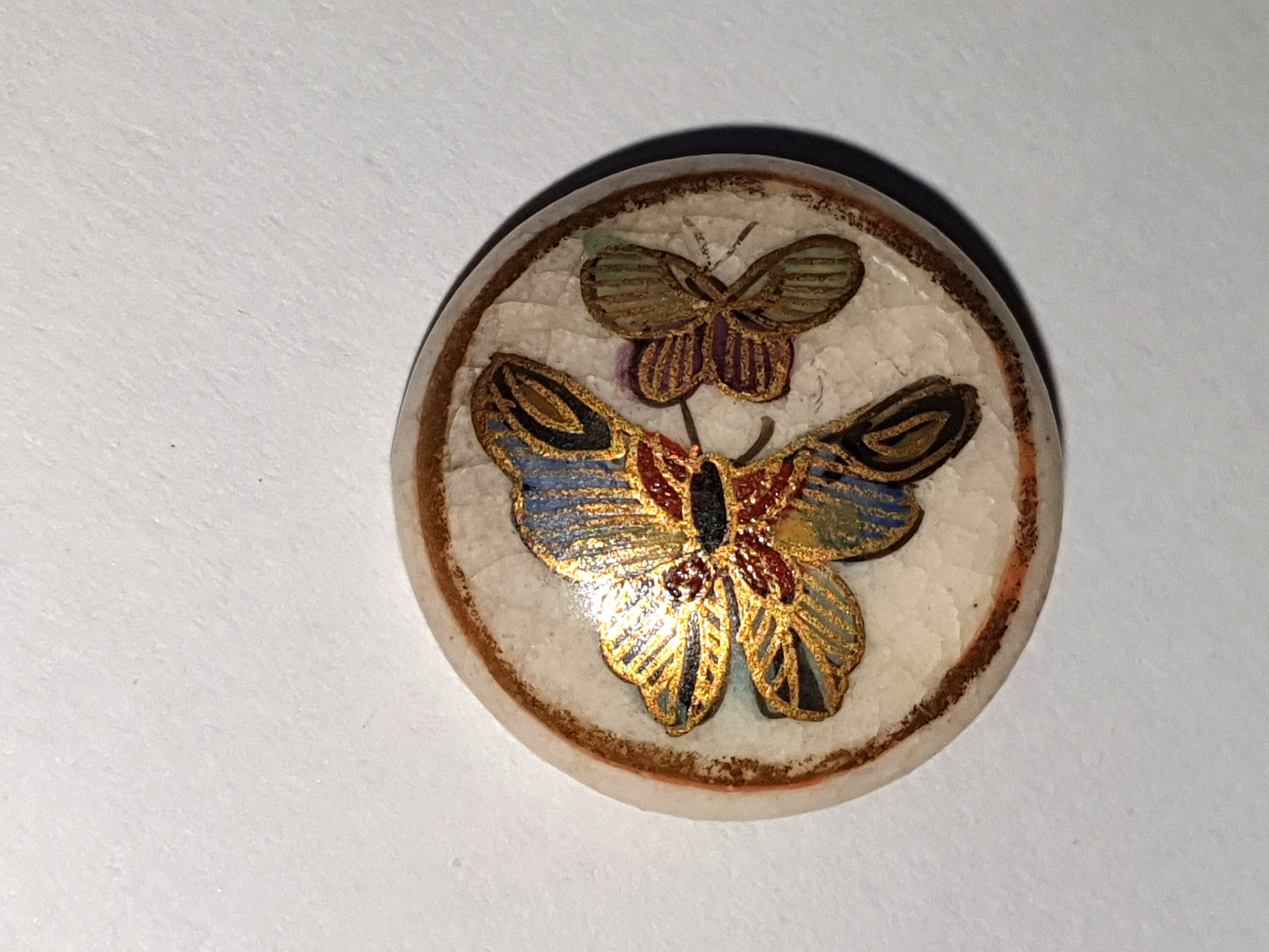1 Small 1880s Japanese Satsuma Ceramic Button Picturing Two Butterfly's ...