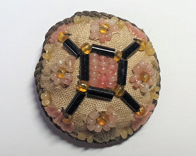 1 Handmade 1700s Pad Back Hessian Button With Floral Design Made From ...