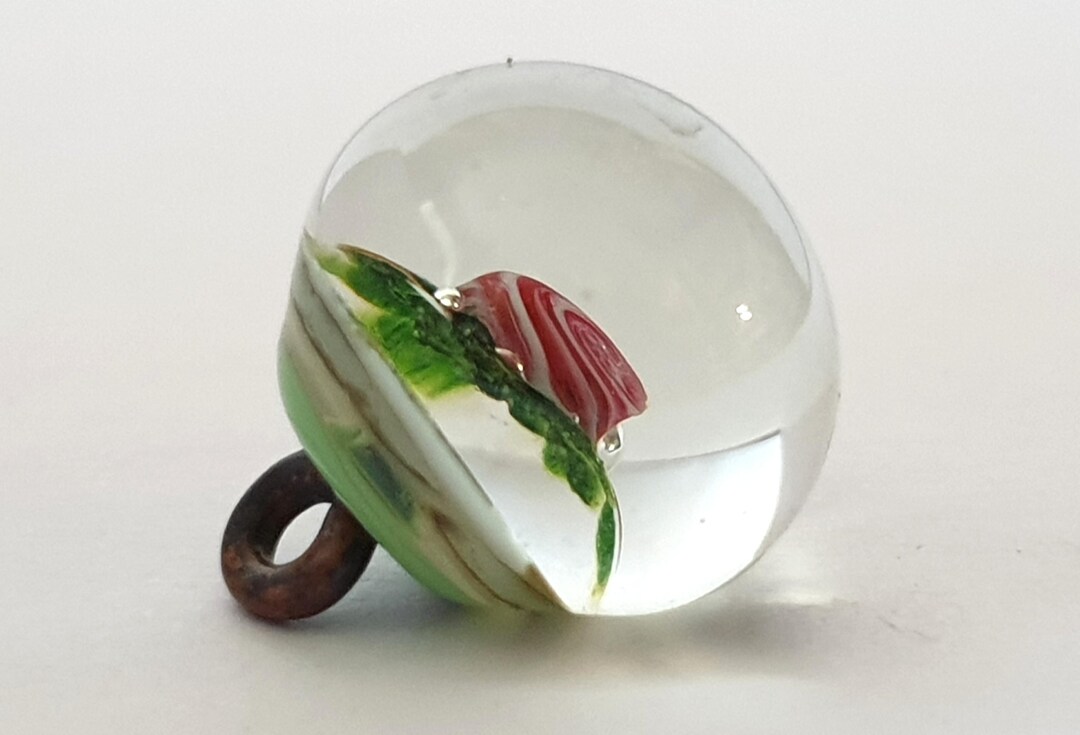 Button: Winfield Rutter Paperweight Button, Gold Lustre Green Leaf ...