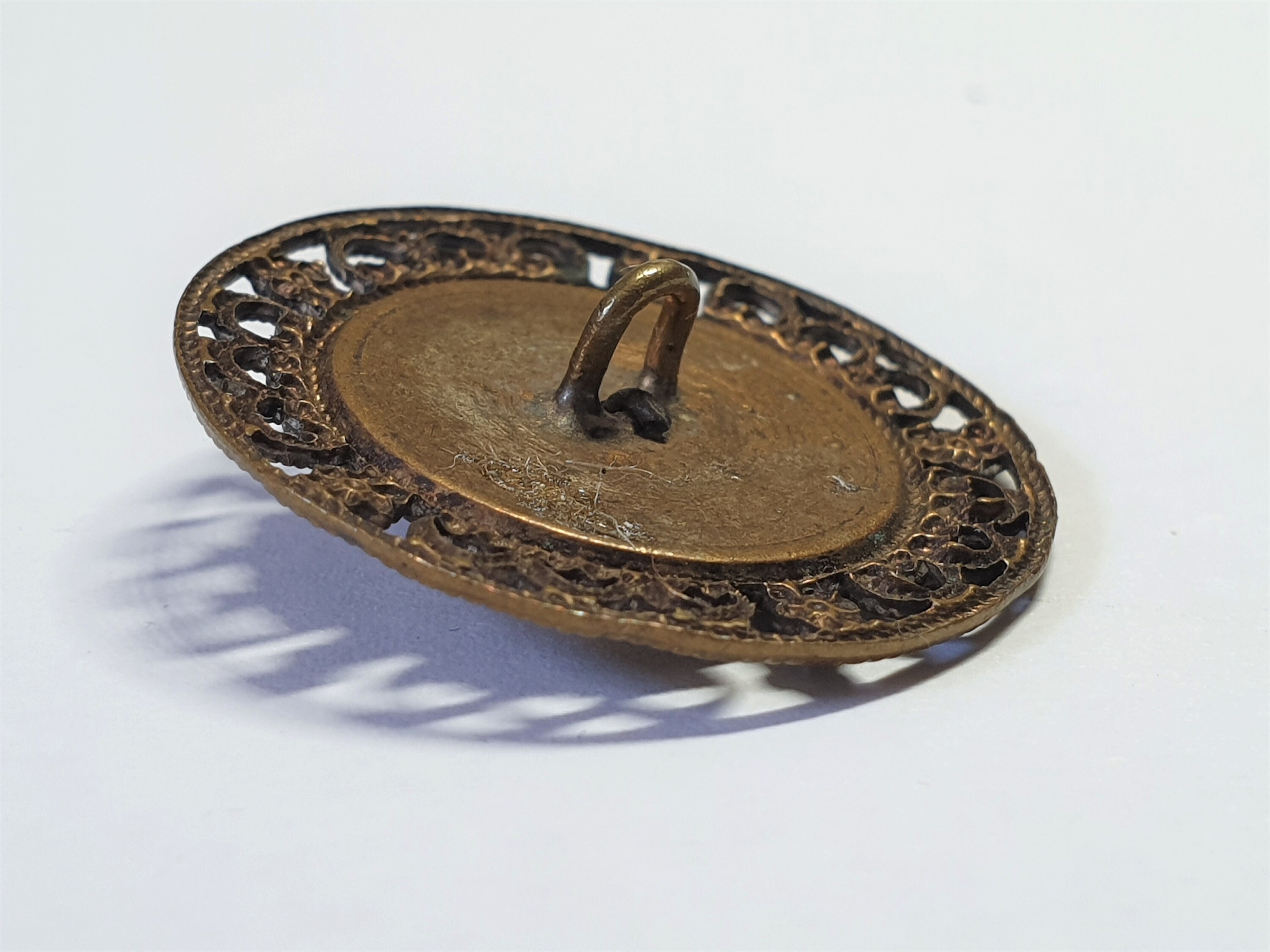 1 1860s Button With Filigree Cut Steel Border. Cloisonné Enamel Centre ...