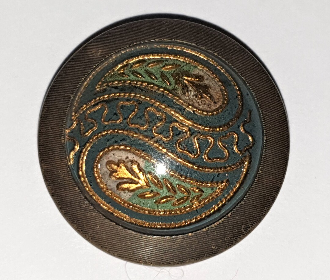 1 Rare Antique Brass Button With Paisley Glass Cabochon Decorated With ...