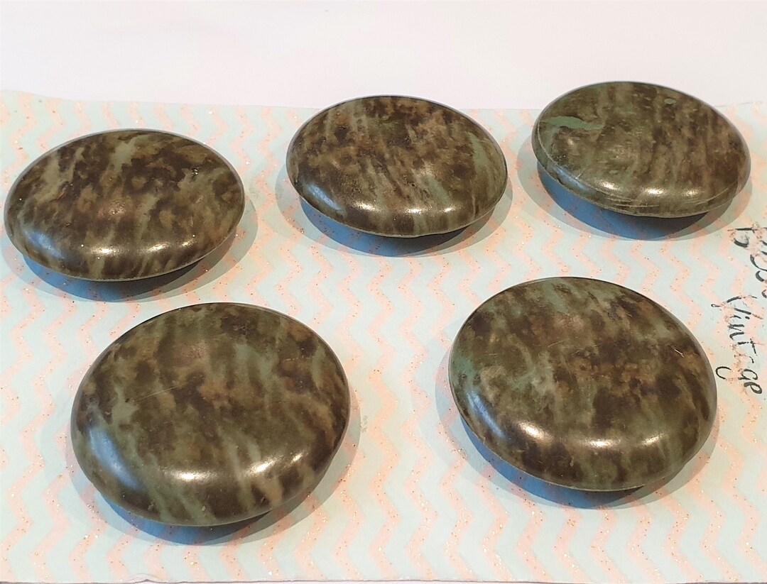 5 Vintage Green Mottled Bakelite Buttons: Self Shank, 1 1/2" (38mm) Ref ...