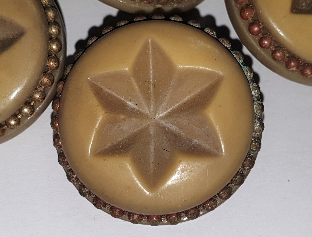 Art Deco Casein Buttons: Coffee Brown Star, Crimped Edge (set of 6), 1 ...
