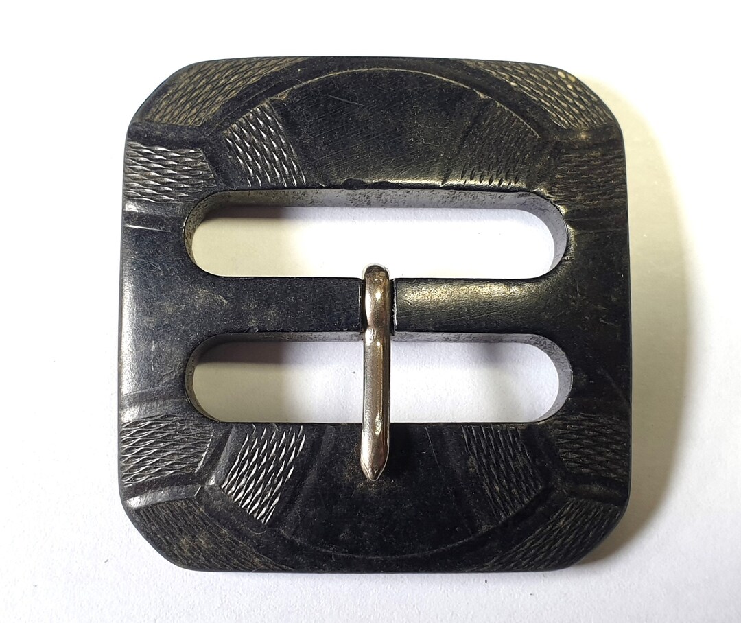 Rare 1920s Black Carved Wooden Buckle With Single Pin. Square. Rounded ...
