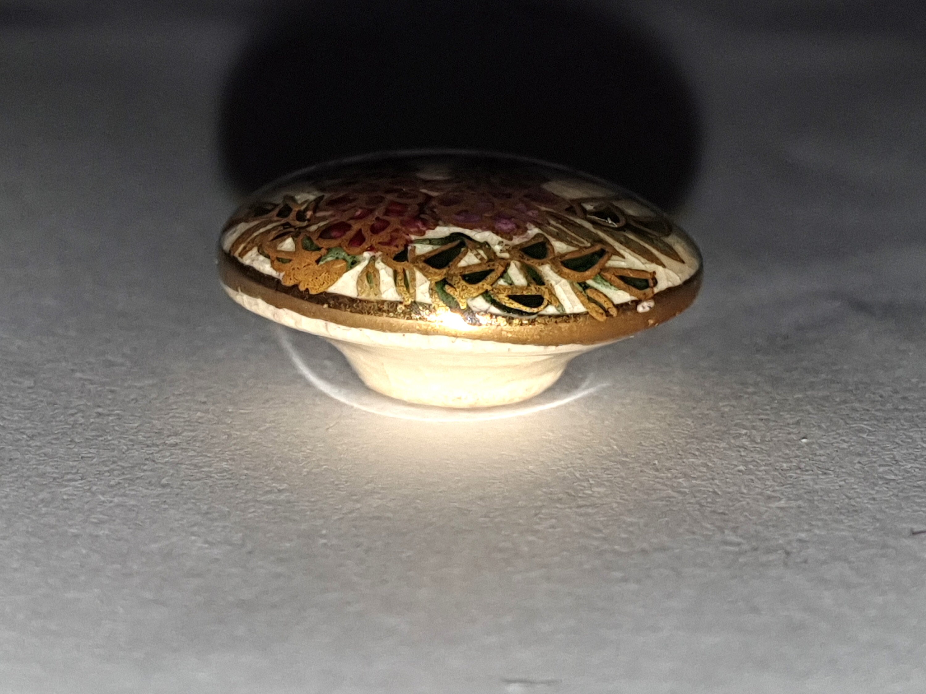 1 Small 1880s Japanese Satsuma Ceramic Button Featuring 2 Plants and ...