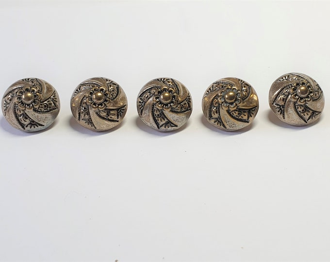 5 Seamed 1900s White Metal Domed Buttons With a Swirl and Dot Design ...