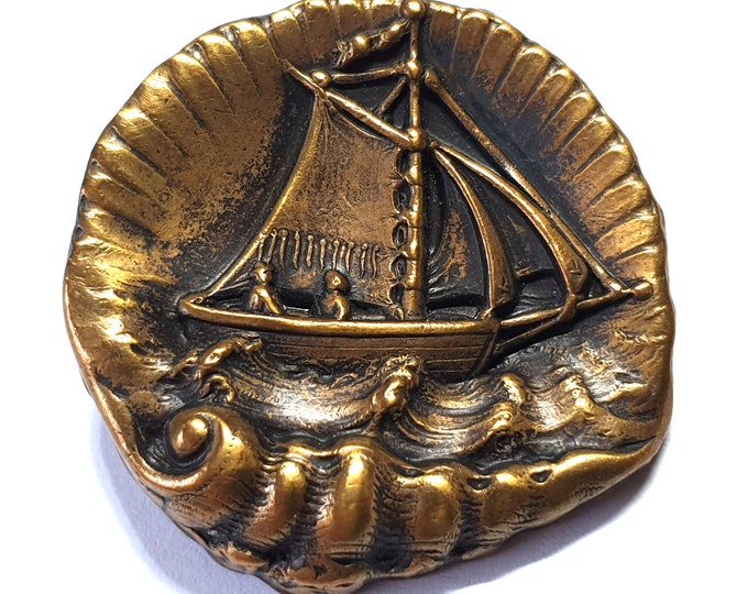 Brass Repousse Sailing Ship Button. Two People on the Ship With Sea ...