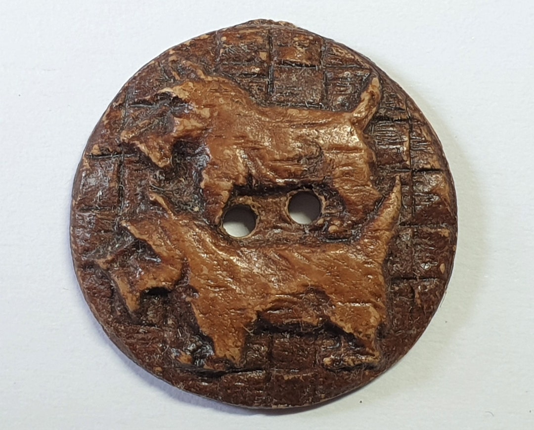 1 Burwood Button Featuring Two Carved Dogs. 2 Sewing Holes. 15/16 " or ...