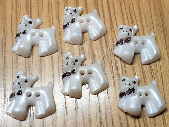 Lovely Set of 6 Rare 1940s White Dog Buttons. Hand Painted - Etsy