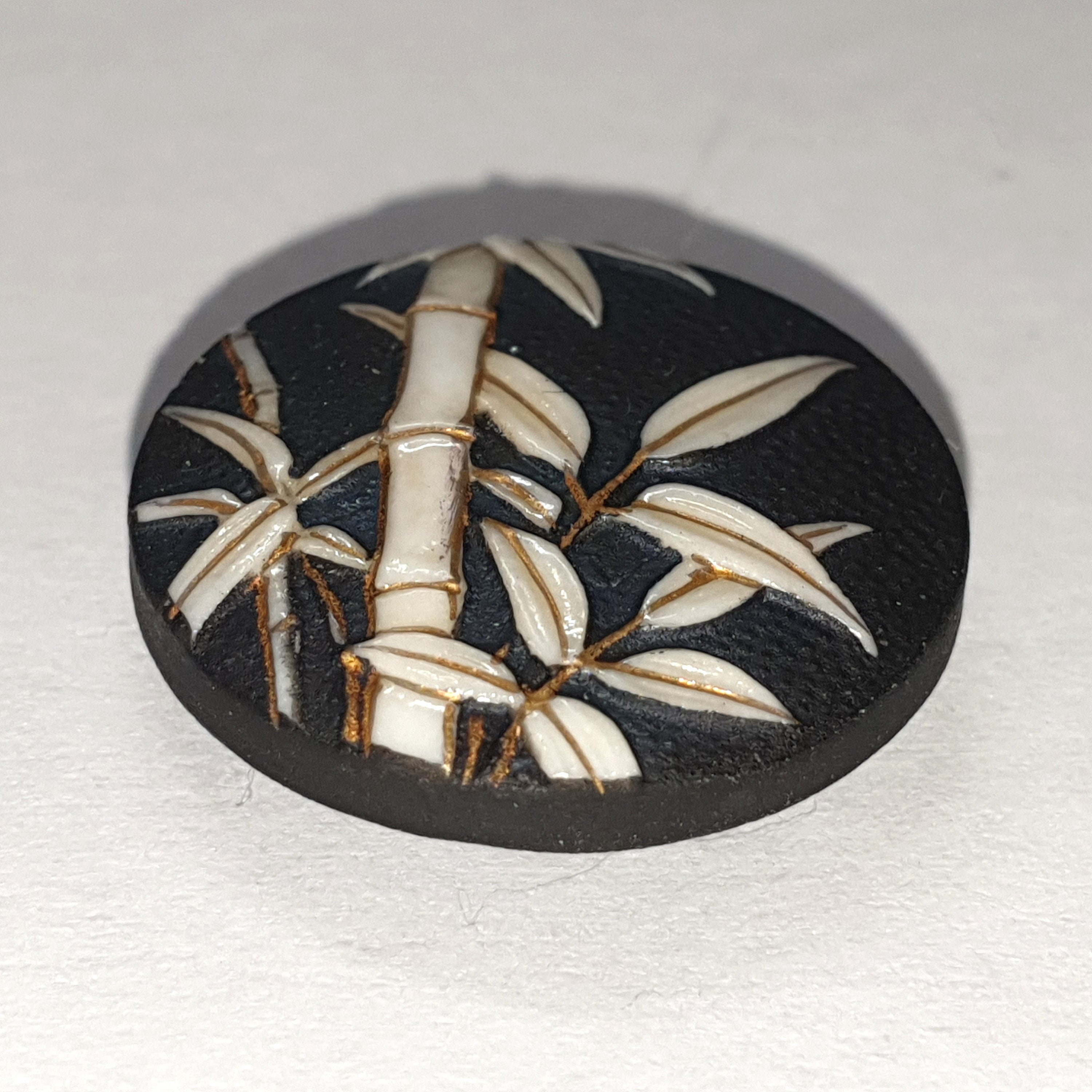 Rare Japanese Arita Porcelain Button. Black With Hand Painted White ...