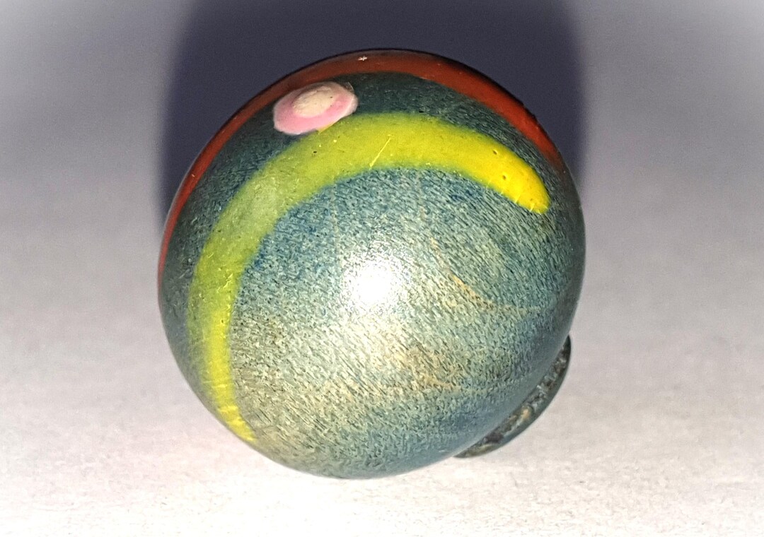 Art Deco Spherical Green Celluloid Button. Swirled Stripes of Red and ...