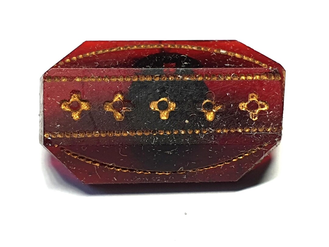 Victorian 1800s Ruby Glass Lozenge Shaped Button With Gold Lustre ...