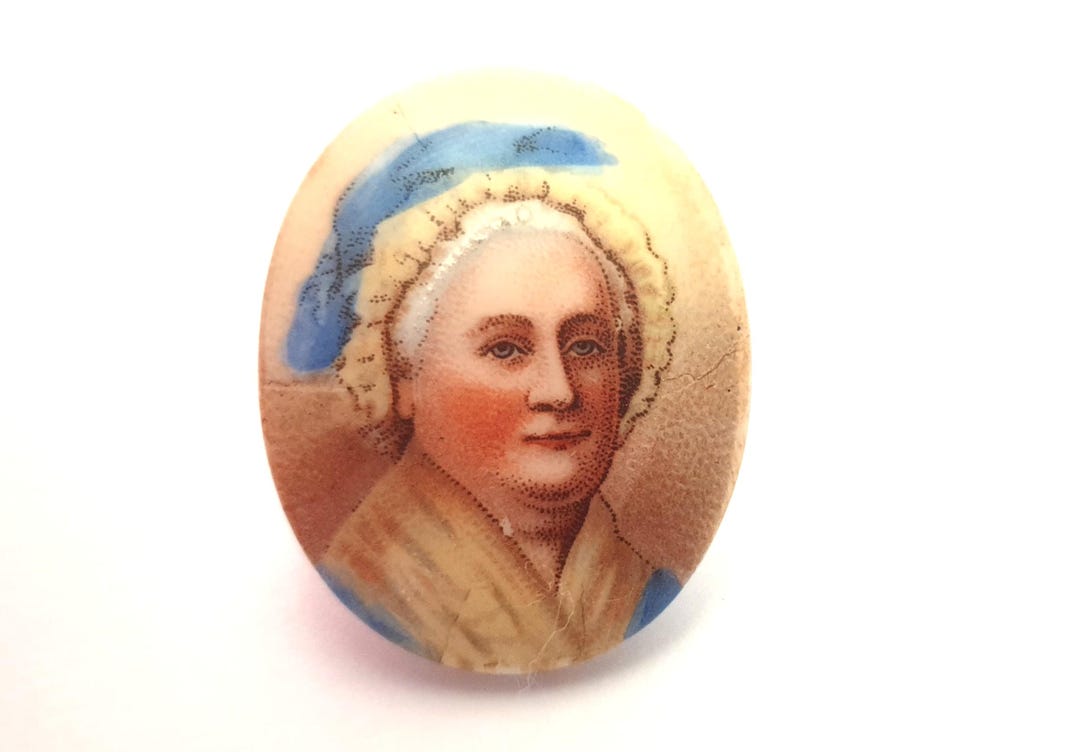 1860s Oval French Porcelain Button With Hand Painted Image of a Lady ...