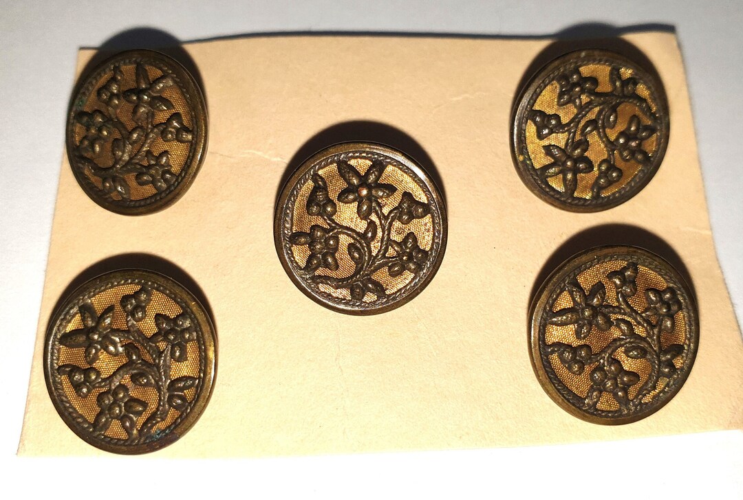 5 Seamed Brass Buttons. Floral Design on Gold Base. "english Make ...