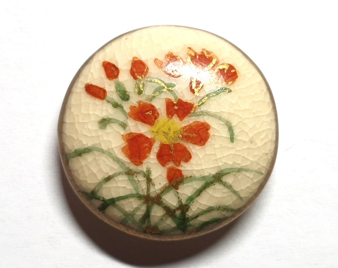 1 1880s Japanese Satsuma Ceramic Button Picturing Plant Leaves and ...