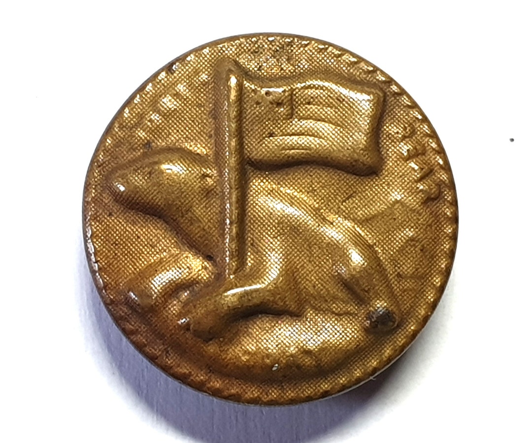Bear and Flag Brass Picture Button. Circa 1860s. Self Shank. 7/8 Wide ...
