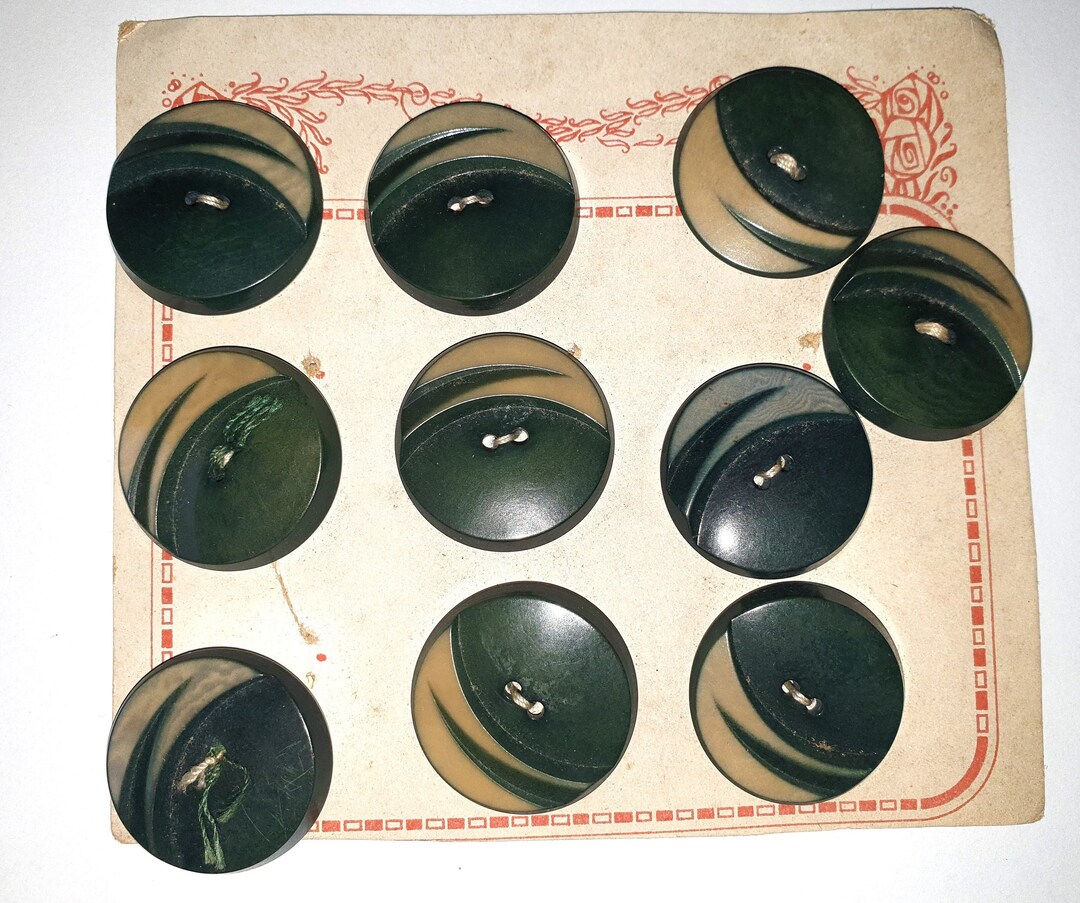 10 Art Deco 2-tone Green and Beige Buttons. Green Celluloid or Casein ...