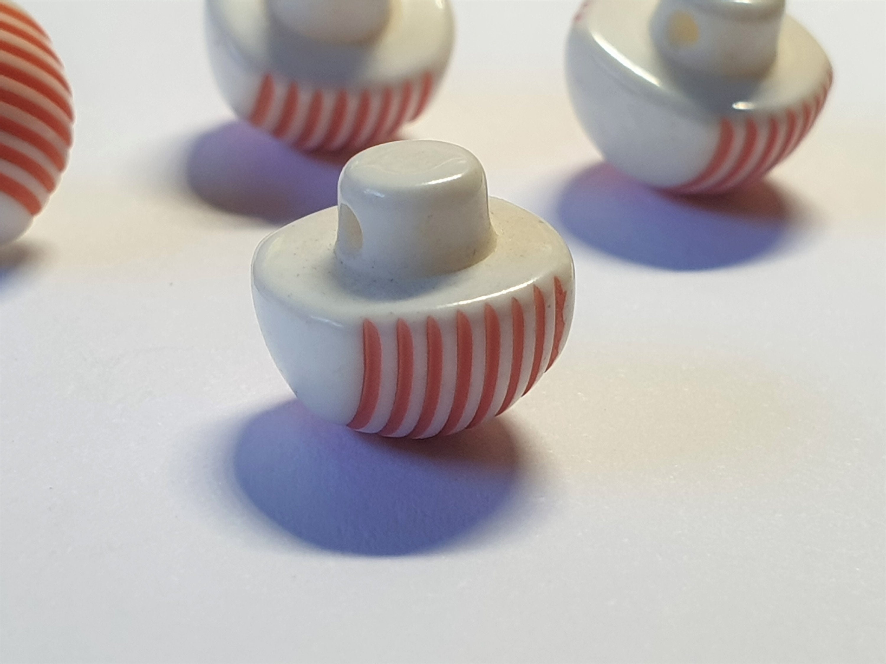 1 White Casein Domed Button With Red Stripes. Circa 1940s. Casein ...
