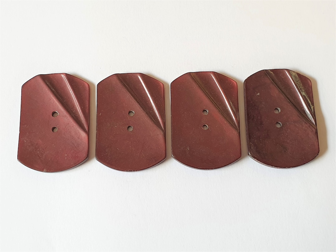 4 Large Art Deco Lozenge Shaped Buttons. Deep Red With Grooves to One ...