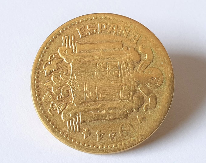 Yellow Metal Spanish Coin Style Button. Front Signed ESPANA and 1944 ...