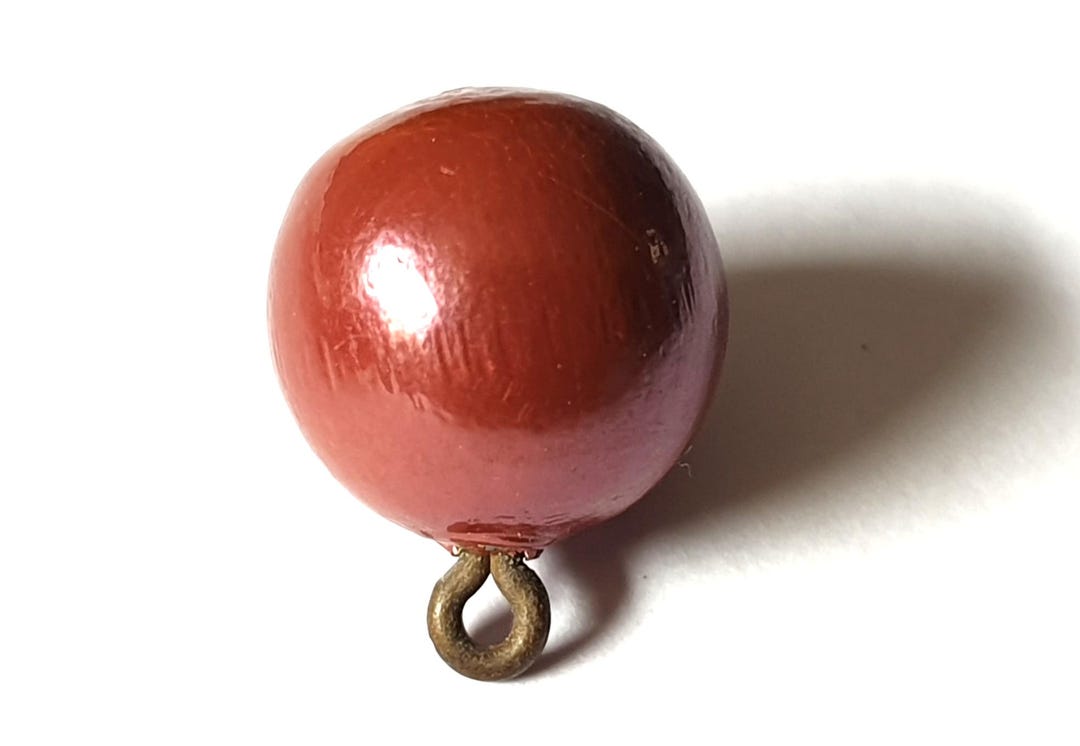 Antique Brown Glass Spherical Button Pearlised Red. Circa 1900s. Brass ...