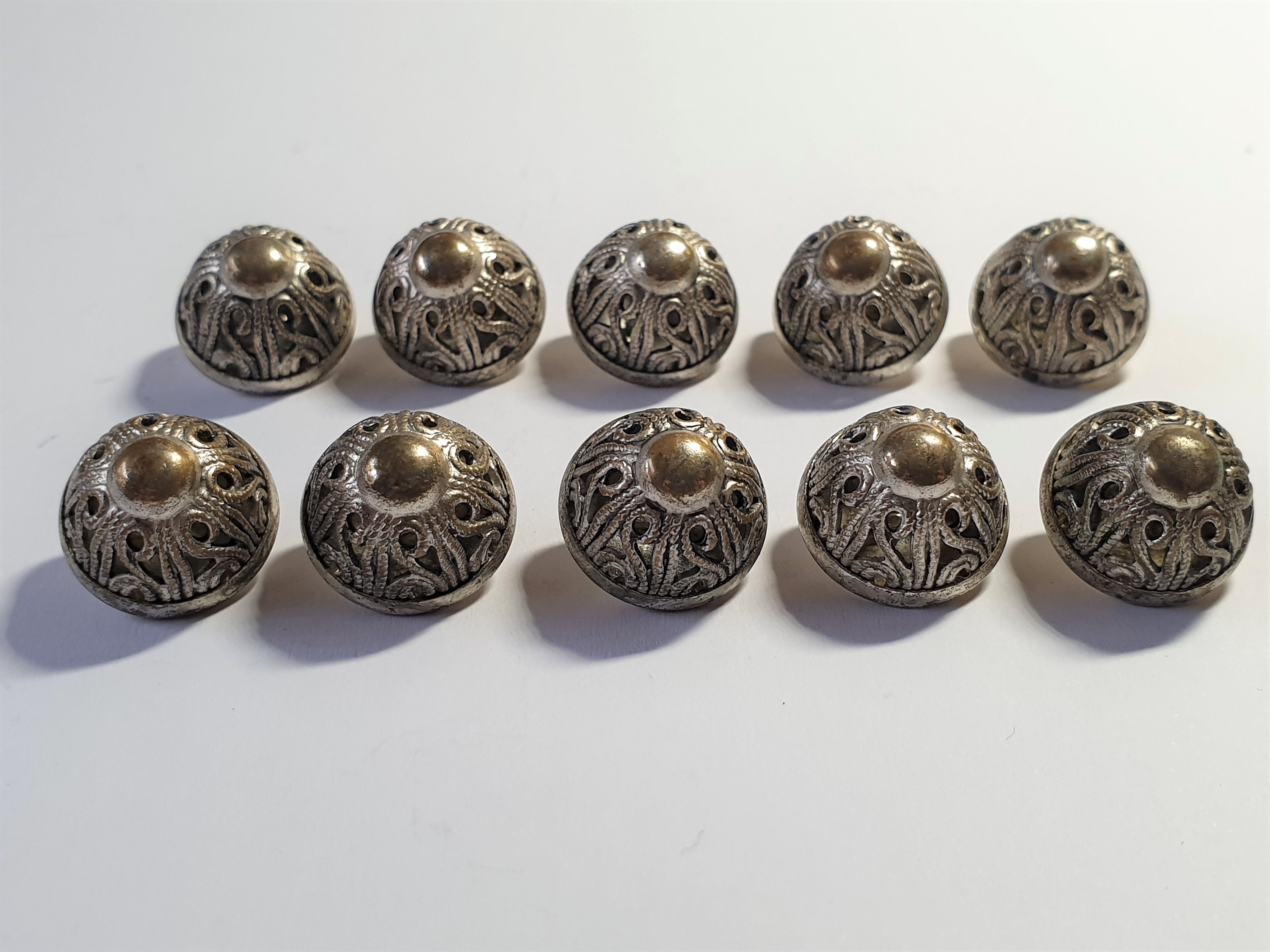 10 White Metal 1800s Domed Filigree Buttons. Seamed. Long Coat - Etsy