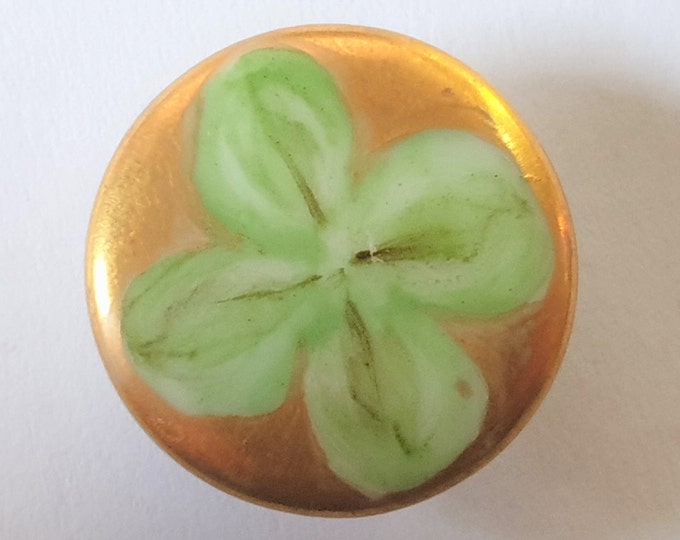 1 White French Limoges Porcelain Button. Green 4 Leaf Clover Design ...