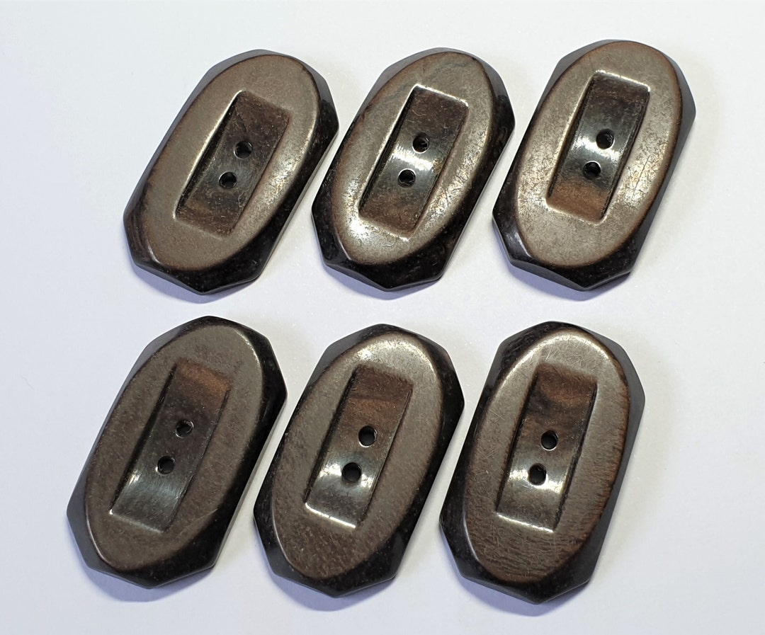 6 Brown Lozenge Shaped Celluloid Buttons With Central Rectangular Panel ...