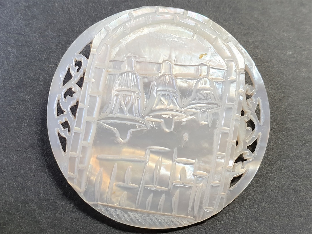 Made in Bethlehem Button. Large Pierced and Carved Shell Button ...
