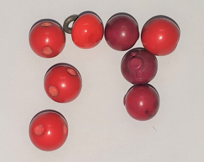 A Group of 8 Assorted Red Ball Buttons. 1900s Tagua Nut. 3/8 " or 9 Mm ...