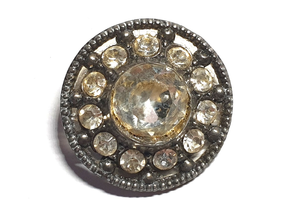 Antique Paste Button: Japanned Metal With Stone Border (24mm) - Etsy