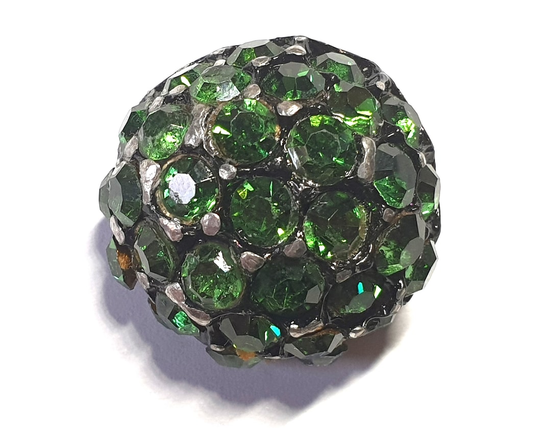 1 Green Glass Paste Studded Dome Button Painted Black. Raised Key Shank ...