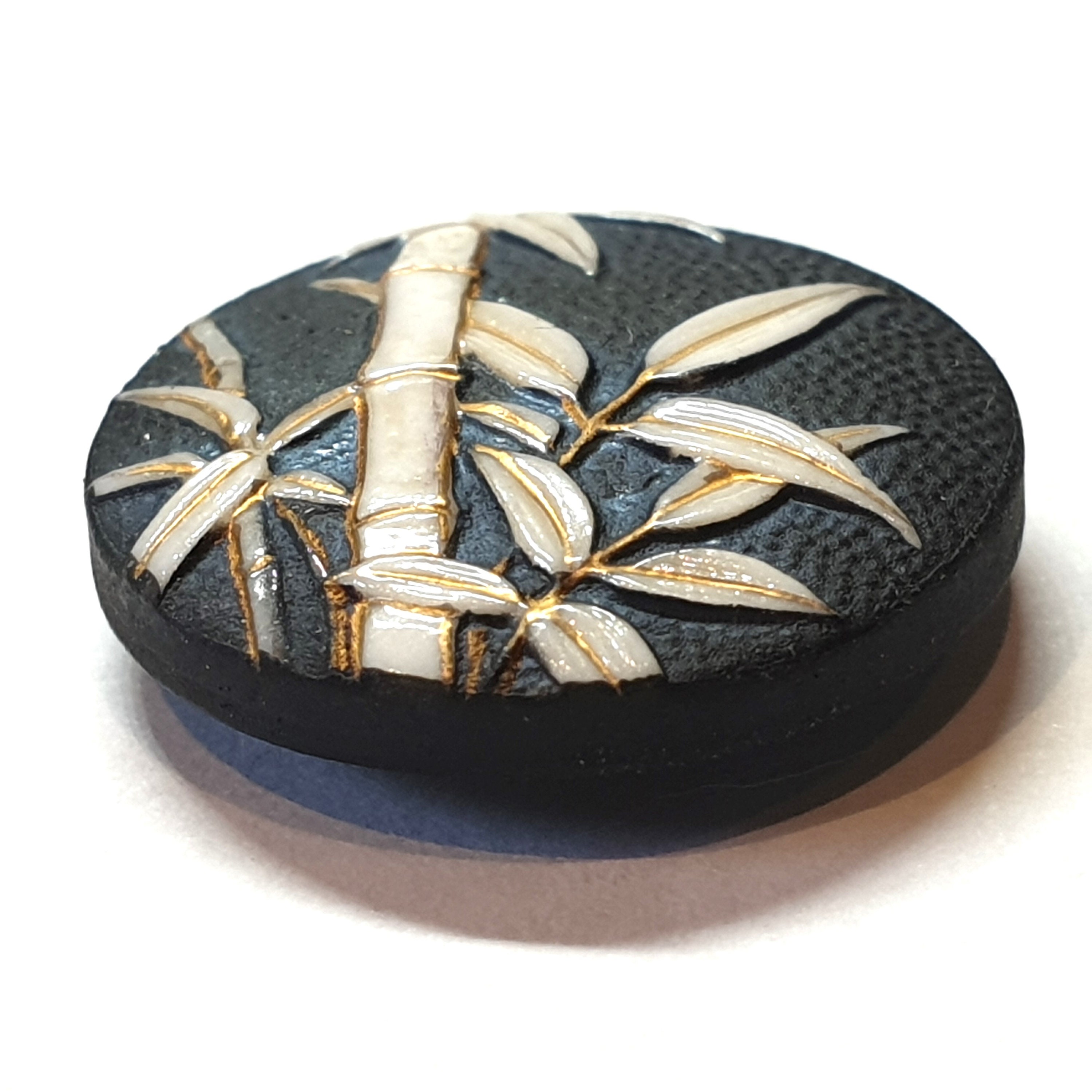 Rare Japanese Arita Porcelain Button. Black With Hand Painted White ...