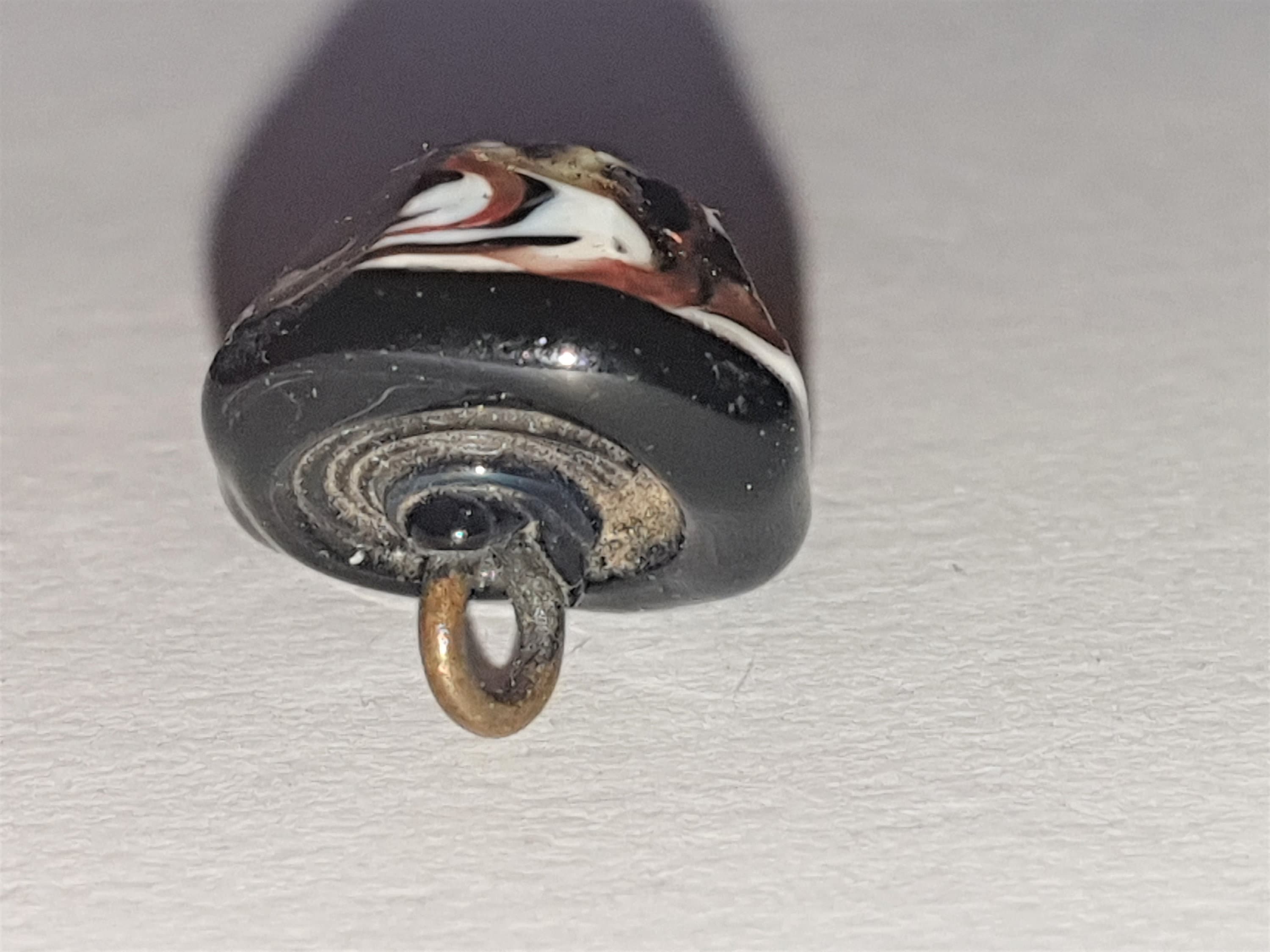 1 Black Glass Paperweight Button With White Glass and Gold Aventurine ...