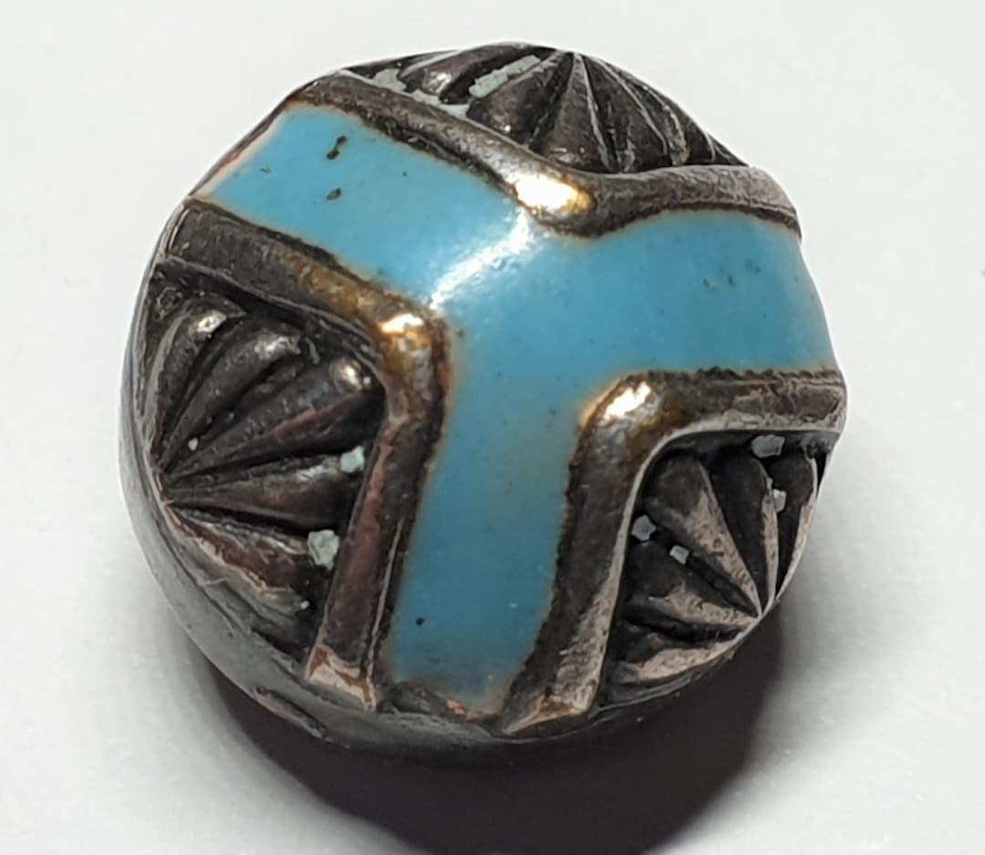 1 Georgian Silver Button and Turquoise Champlevé Trefoil Enamel ...