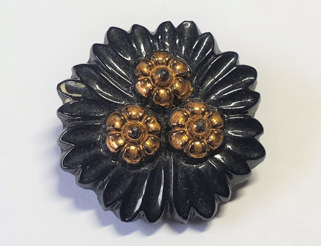 1920s Black Glass Button: Gold Flower Octagon, Self Loop Shank (21mm - Etsy