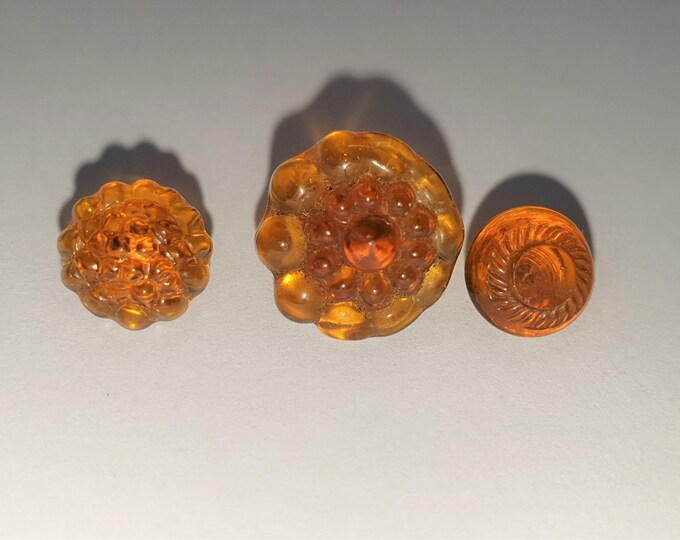 3 Amber Glass Buttons With Metal Loop Shank. Various Designs. Circa ...