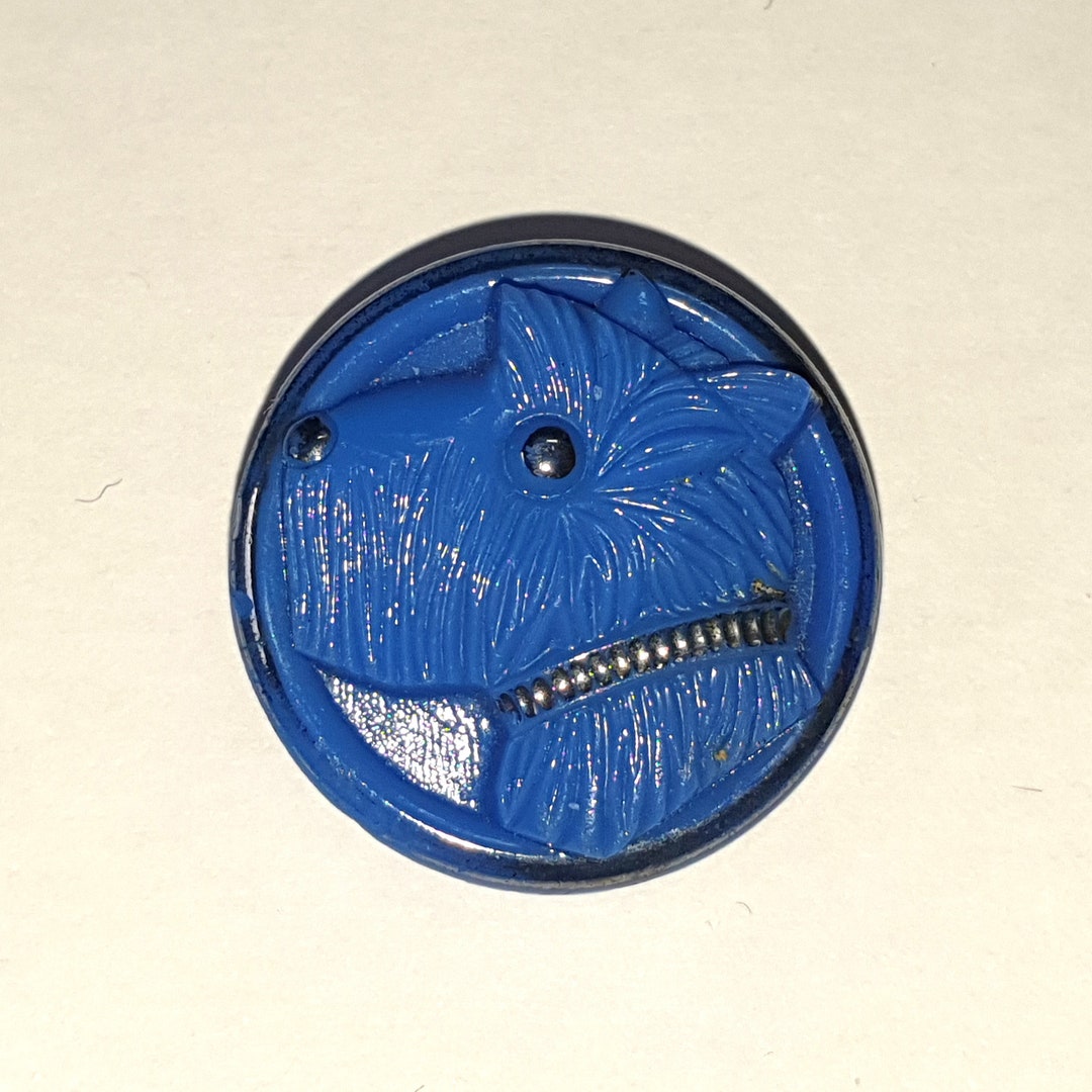 1 Art Deco Blue Glass Scottie Dog Coat Button. Head of a Scottie Dog ...