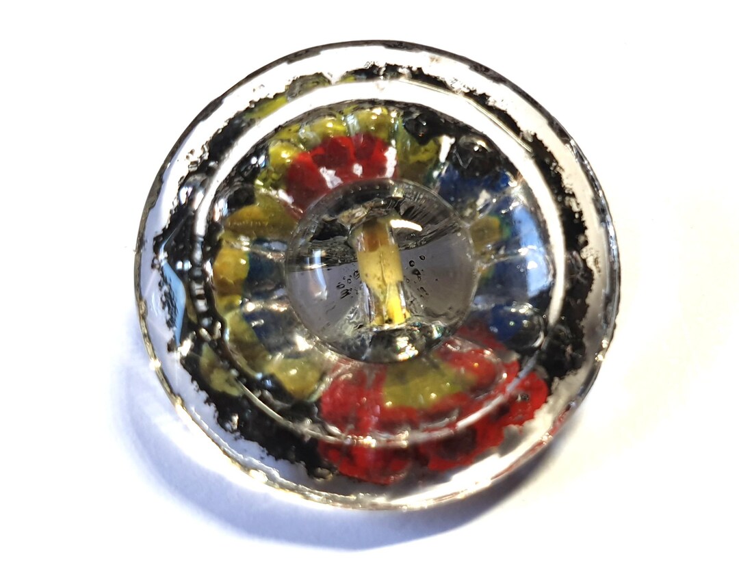 Reverse Painted Glass Button: Red, Yellow, Blue Blobs (23mm) - Etsy