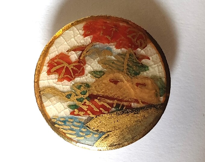 1 1880s Japanese Satsuma Ceramic Button With Landscape Scene. 22 Carat ...