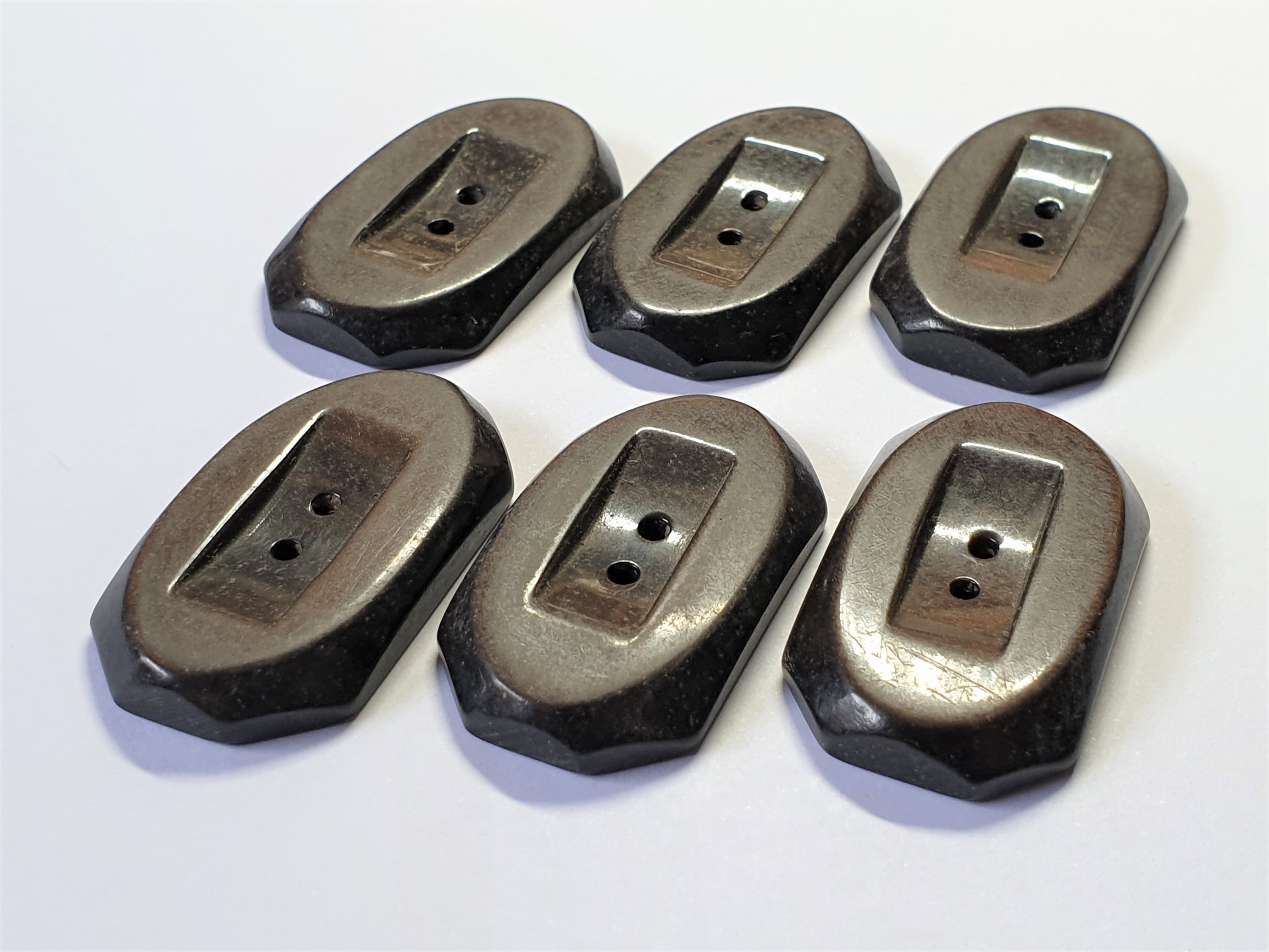 6 Brown Lozenge Shaped Celluloid Buttons With Central Rectangular Panel ...