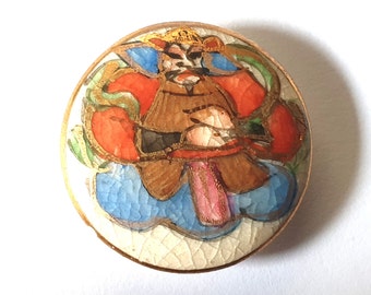 Japanese Satsuma Ceramic Button With Panorama of Flowers, Trees and a ...