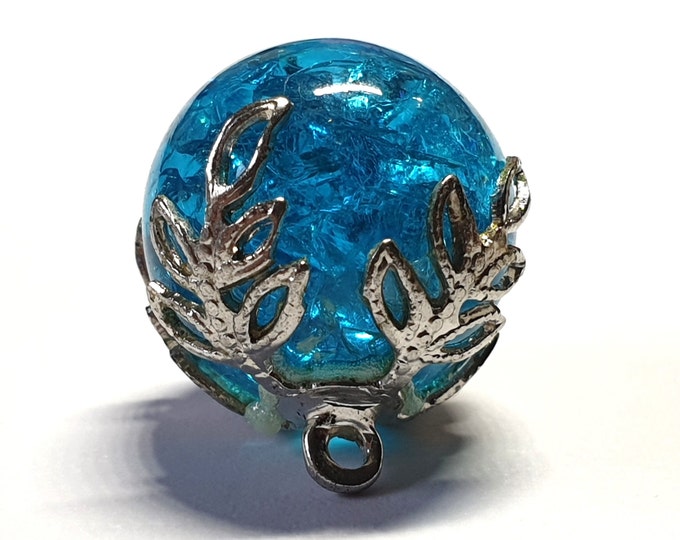 1 Unusual Translucent Blue Glass Globe Button Encased With Leaf Design ...