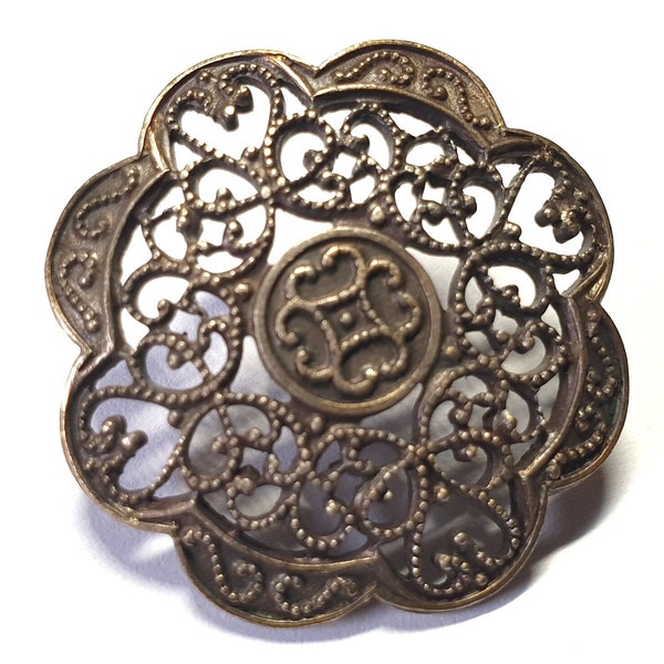 Japanese Satsuma Ceramic Button With Panorama of Flowers, Trees and a ...